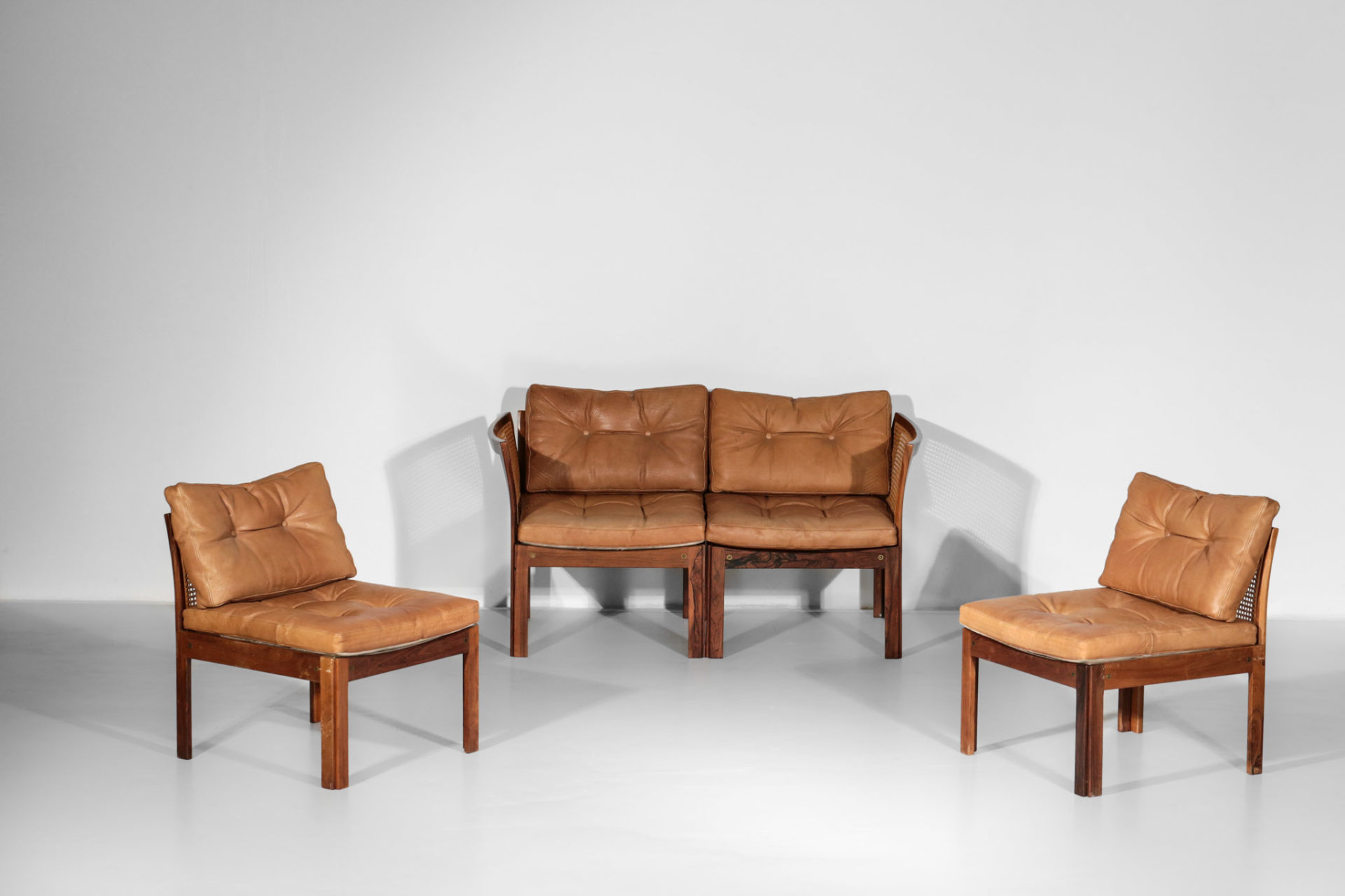 illum wikkelso leather sofa in rosewood and woven rattan cane - D303 ...