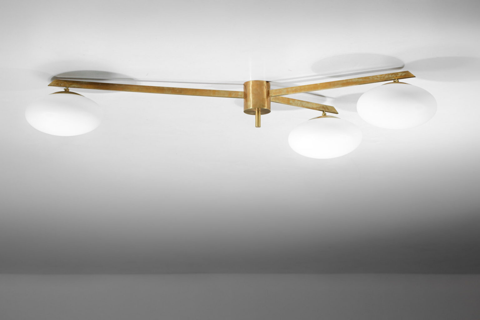 Modern Italian Ceiling light "Rio", Angelo Lelli style 3 opalines brass ...