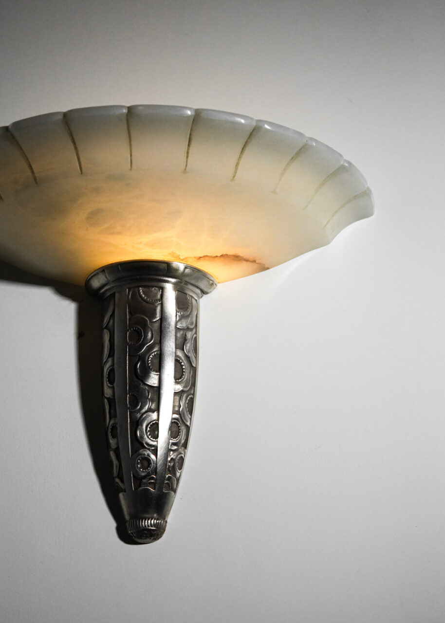 grande applique art déco bronze nickelé et albâtre années 30 - H009 ...