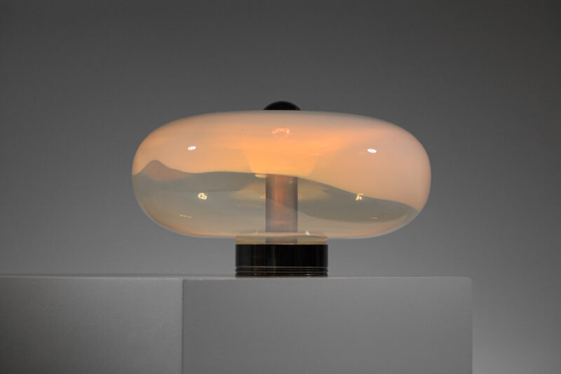 Italian Mazzega donut table lamp in glass and chrome frame from the 70s ...