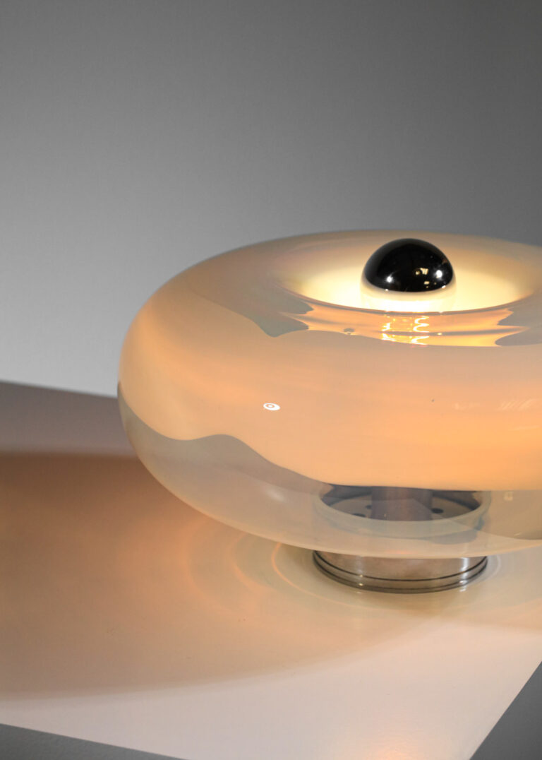Italian Mazzega donut table lamp in glass and chrome frame from the 70s ...
