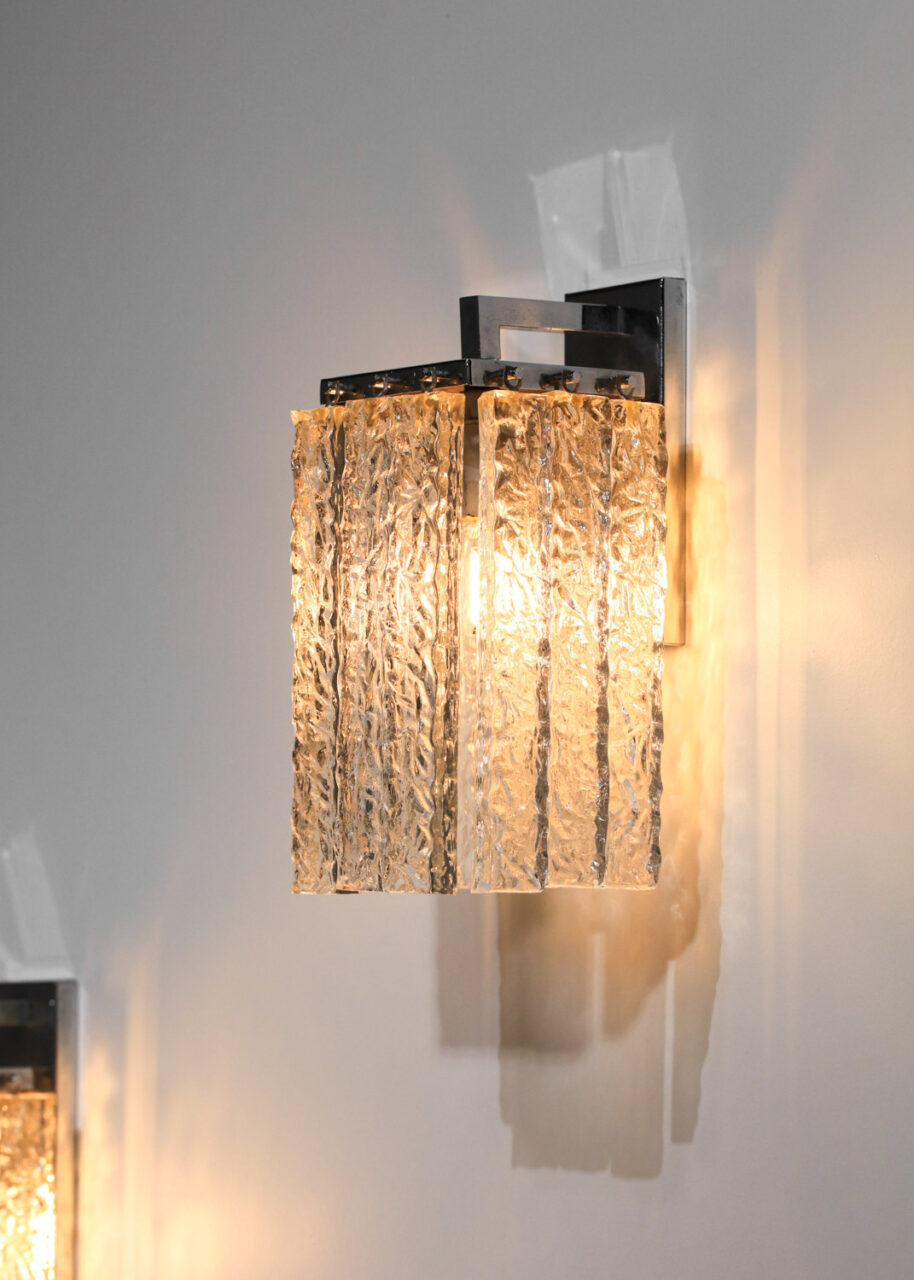 pair of 70's murano glass italian sconces chromed steel - H229 - Danke ...