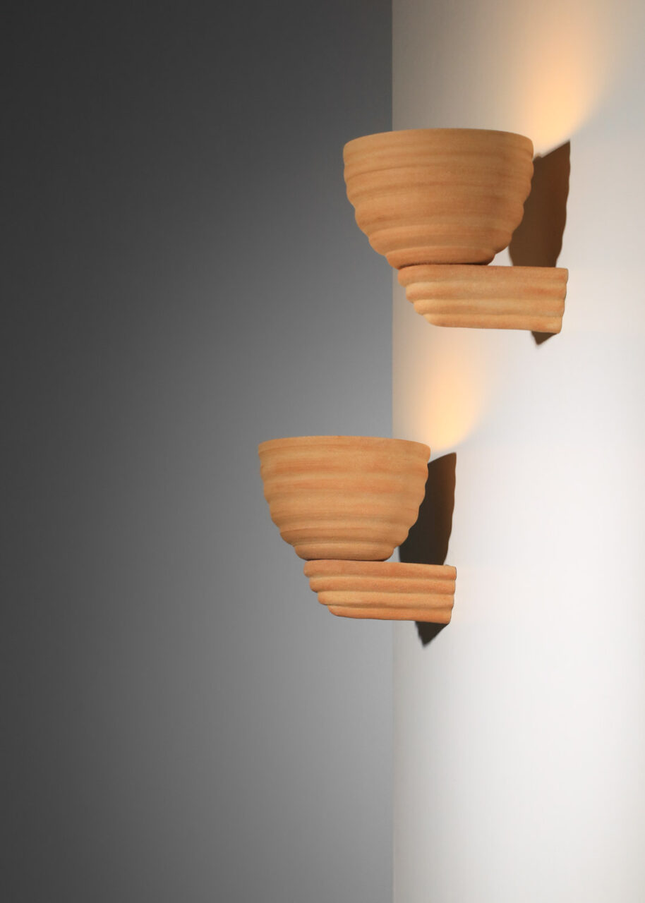 Pair of ceramic sconces in chamotte stoneware by Katia Mihaylova - KM06 - Danke Galerie